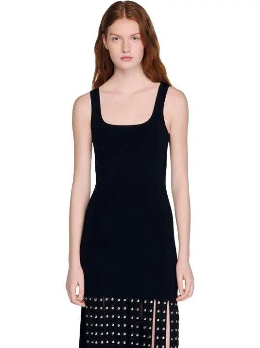 Sandro Fringed Knit Maxi Dress - Black