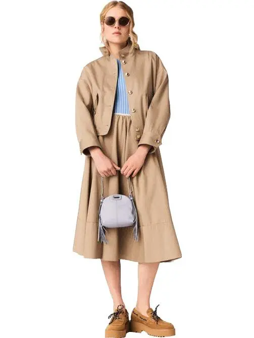 Maje Cotton Bomber Jacket With Gold Button Details - Mastic Beige
