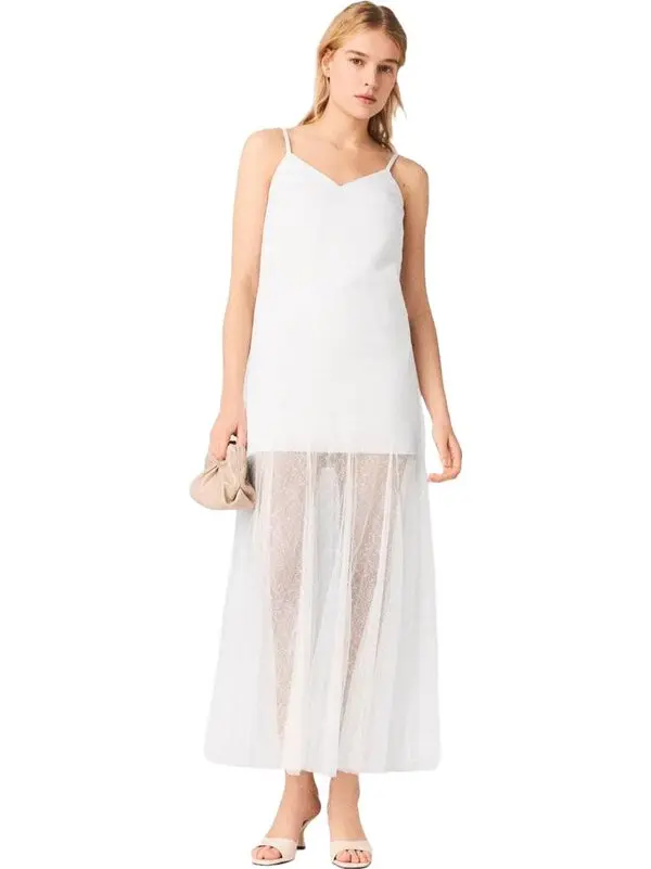 Maje Taffeta And Lace Dress - White