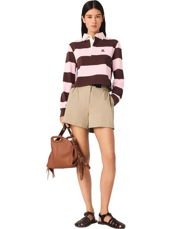 Maje Striped Polo Sweatshirt - Brown/pink
