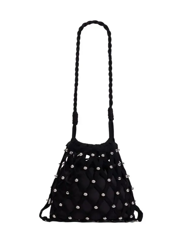 Sandro Studded Net Mesh Shoulder Bag - Black