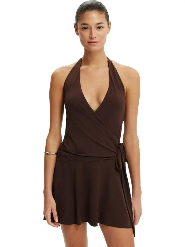 COTTON ON Marlo Halter Mini Dress - Dark Oak