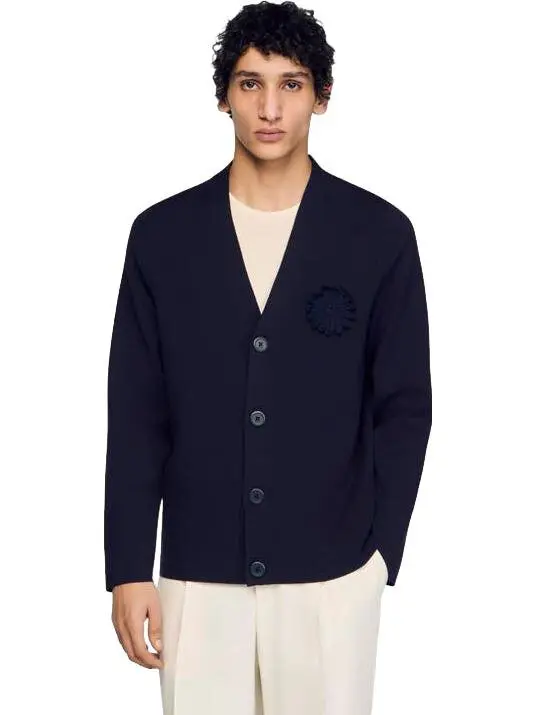 Sandro Flower Crochet Cardigan - Navy Blue