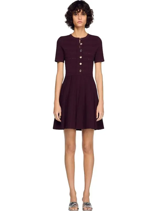 Sandro Knit Short Dress With Floral Pattern - Brown