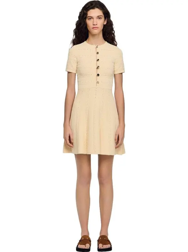 Sandro Floral Print Knit Short Dress - Vanilla