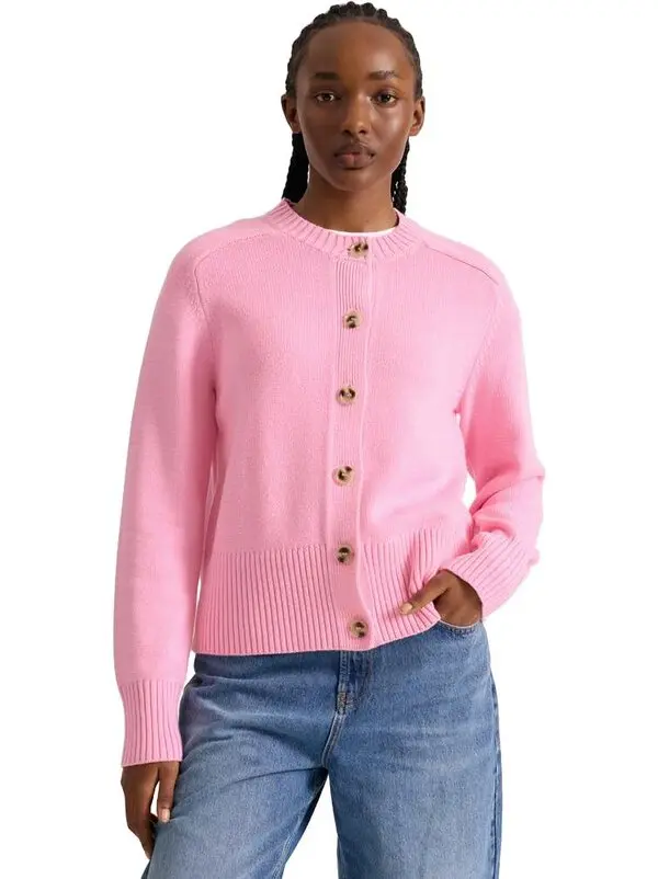 ALBARAY Cotton Crew Neck Cardigan - Pink