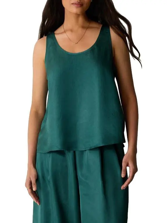 Eileen Fisher Satin Scoop Neck Tank - Kelp