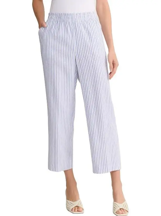 Jones New York Stripe Pull-on Wide Leg Pants - Natural White/light Sapphire