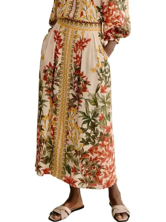 RAISHMA Printed Crepe Midi Skirt - Beige