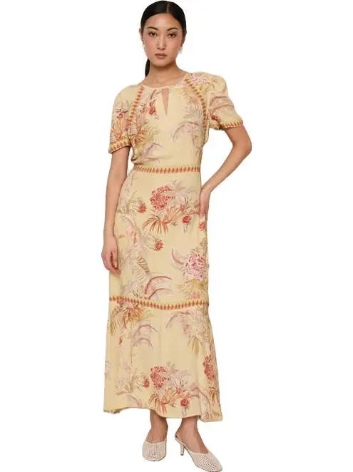 RAISHMA Floral Printed Maxi Dress - Yellow