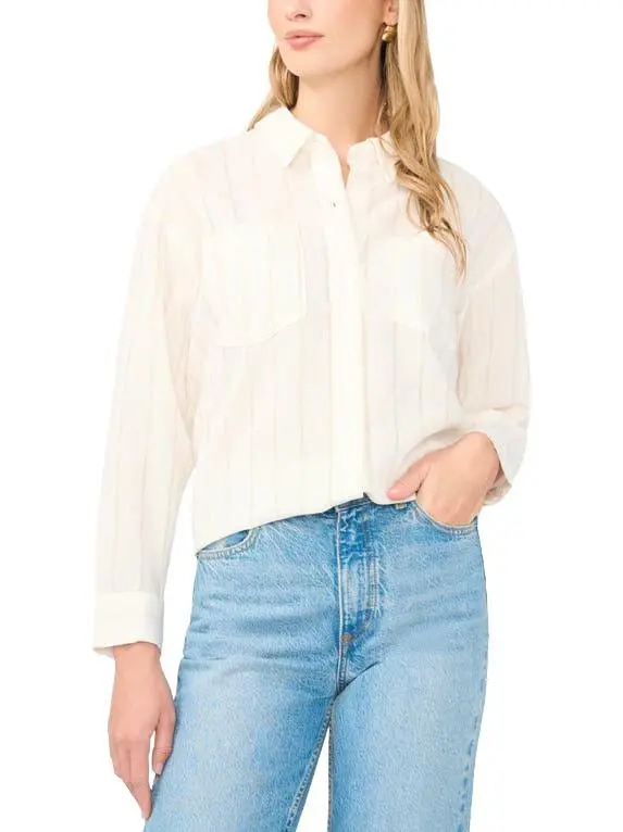 Vince Camuto Stripe High-low Button-up Shirt - New Ivory
