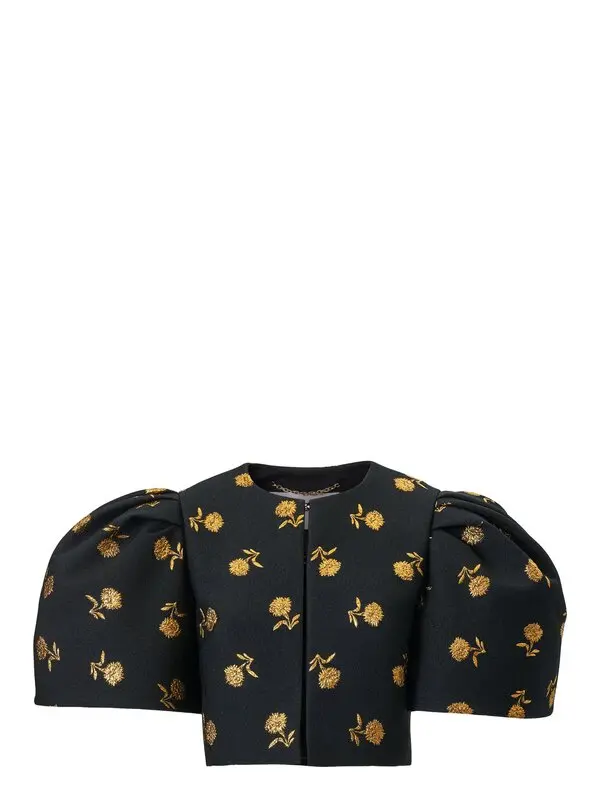 Carolina Herrera Puff-sleeve Carnation Jacquard Jacket - Black