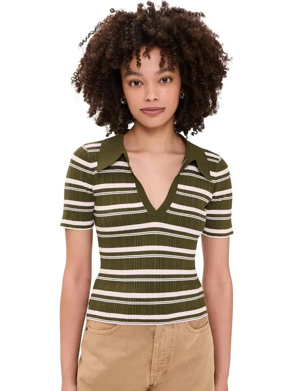 HEVRON Daisy Stripe Polo - Olive Stripe