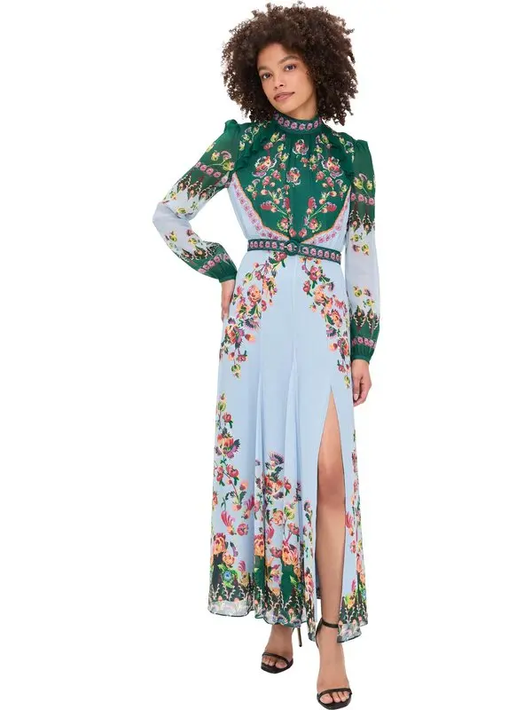 Saloni Jacqui-b Printed Maxi Dress - Saffier Trellis Plmt