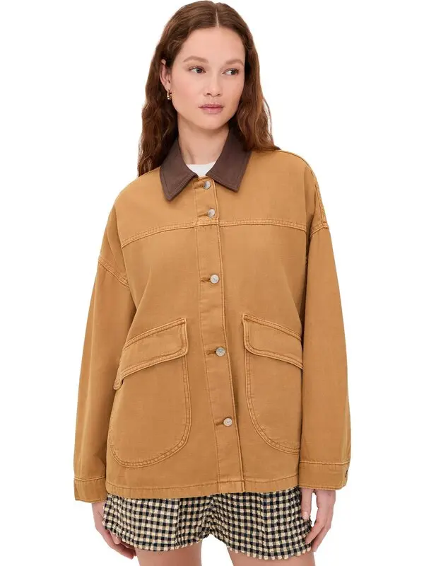 Free People Canvas Collared Jacket - Meerkat