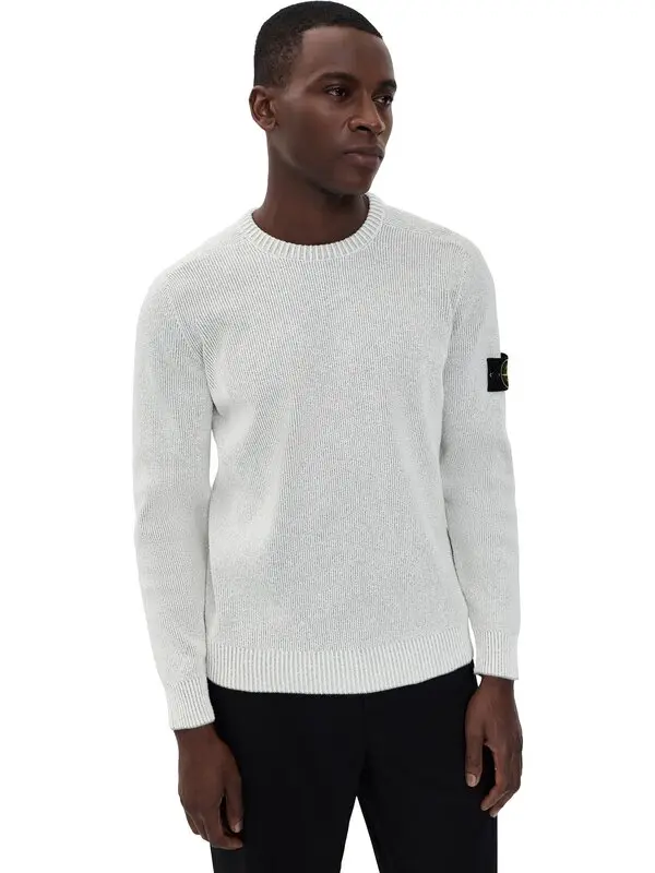 Stone Island Ribbed Cotton Boucle Sweater - Melange Pearl Grey