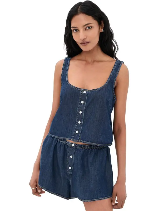 Good American Denim Button-front Tank - Indigo1187
