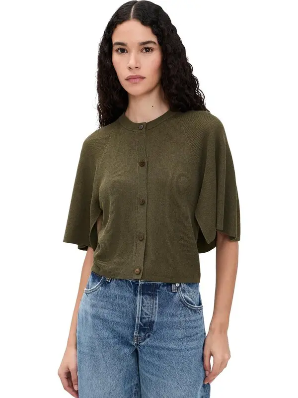 FRAME Flounce Sleeve Sweater - Military Green