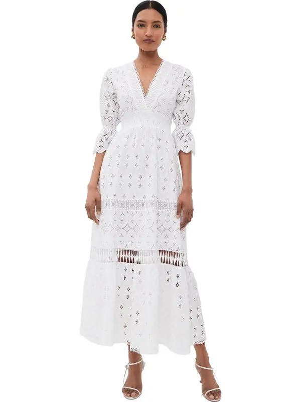 Temptation Positano Embroidered Eyelet Maxi Dress - White
