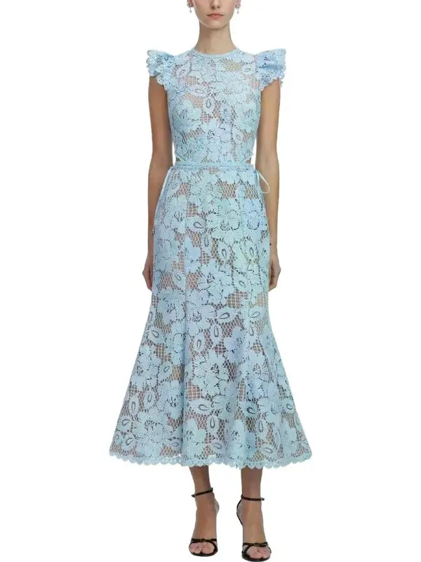 SELF-PORTRAIT Floral-embroidered Midi Dress - Blue