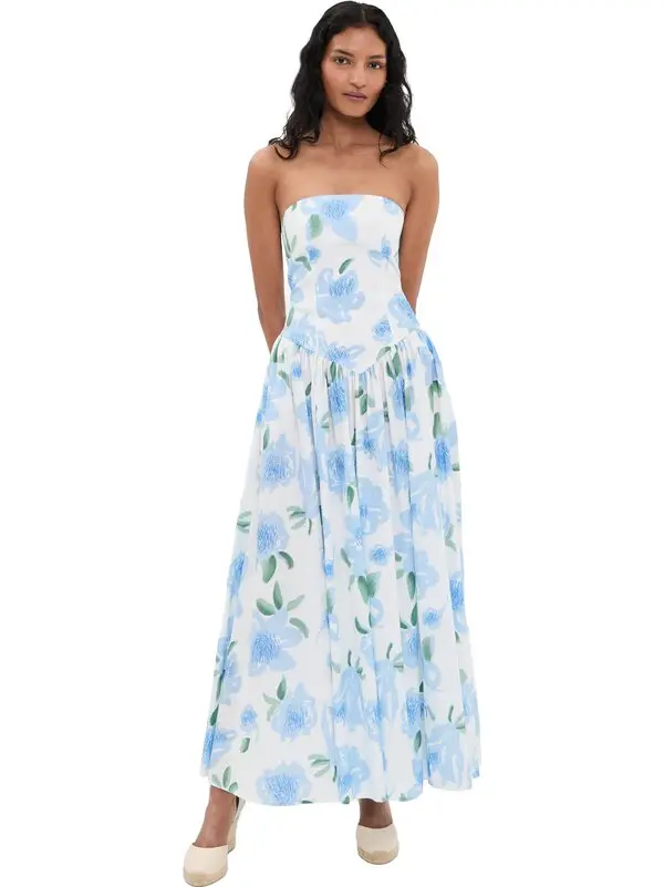 DE LORETA Golondrina Strapless Midi Dress - Peonia Blue