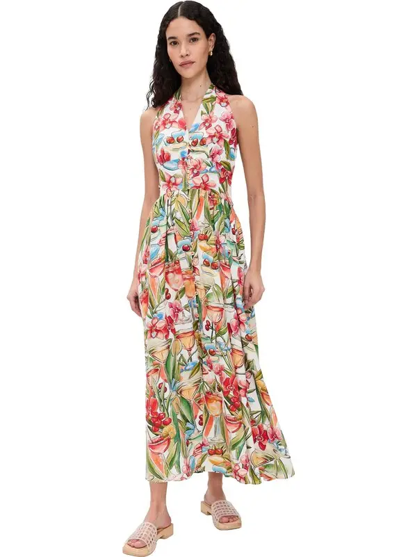 Farm Rio Cocktail Halter Maxi Dress - Cocktail Off-white
