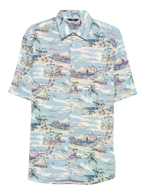 7 For All Mankind Patterned Short Sleeve Shirt - Blue