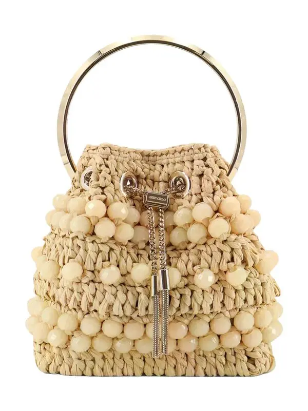 JIMMY CHOO Beaded Circle-handle Shoulder Bag - Neutrals
