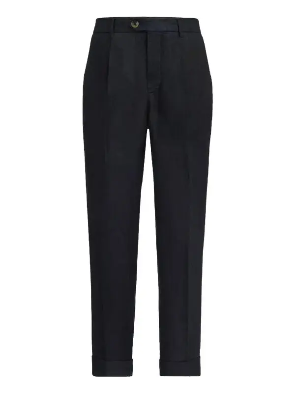 Brunello Cucinelli Garment-dyed Linen Gabardine Trousers With Pleat - Blue