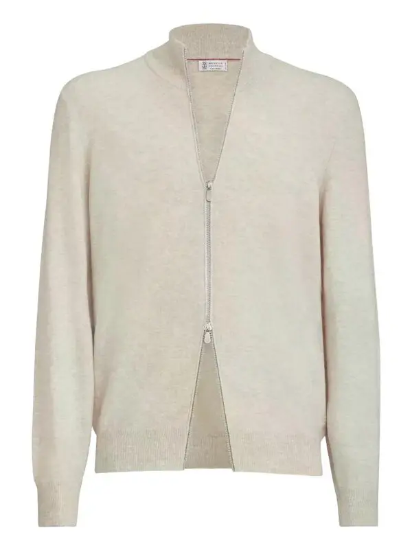 Brunello Cucinelli Cashmere Cardigan With Two-way Zip Closure - Neutrals
