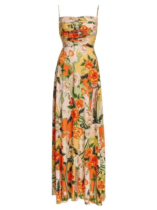 Agua Bendita Floral-print Open-back Maxi Dress - Yellow