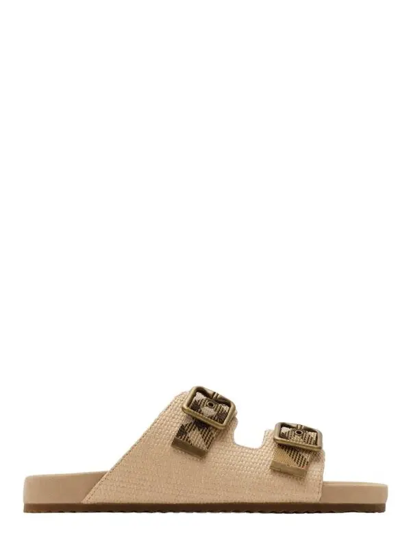 Burberry Raffia-effect Urchin Sandals With Check Detail - Reed Beige
