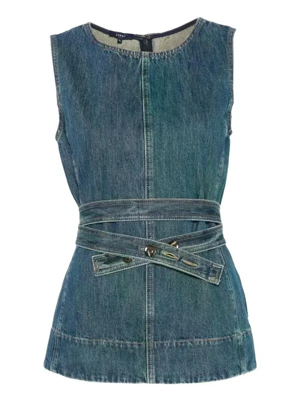 Soeur Chance Belted Denim Top - Blue