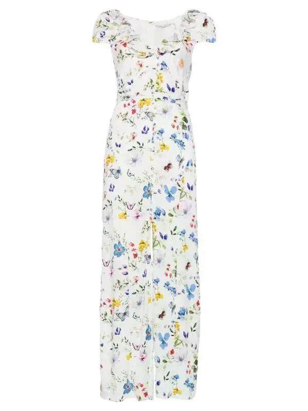 Alice + Olivia Tara Ruffled Floral Slip Midi Dress - White