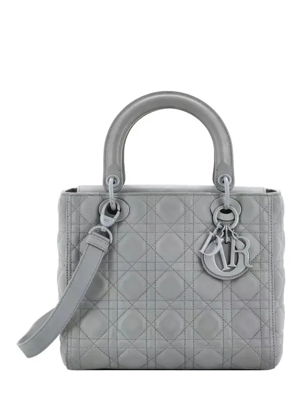 Dior Lady Cannage Quilt Calfskin Medium Satchel - Grey