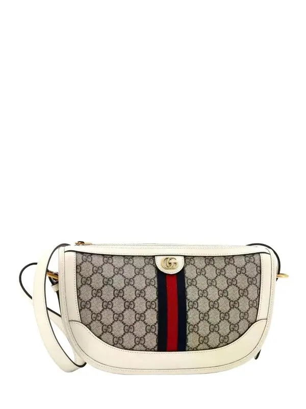 Gucci Ophidia Curved Zip Shoulder Bag Gg Coated Canvas - White