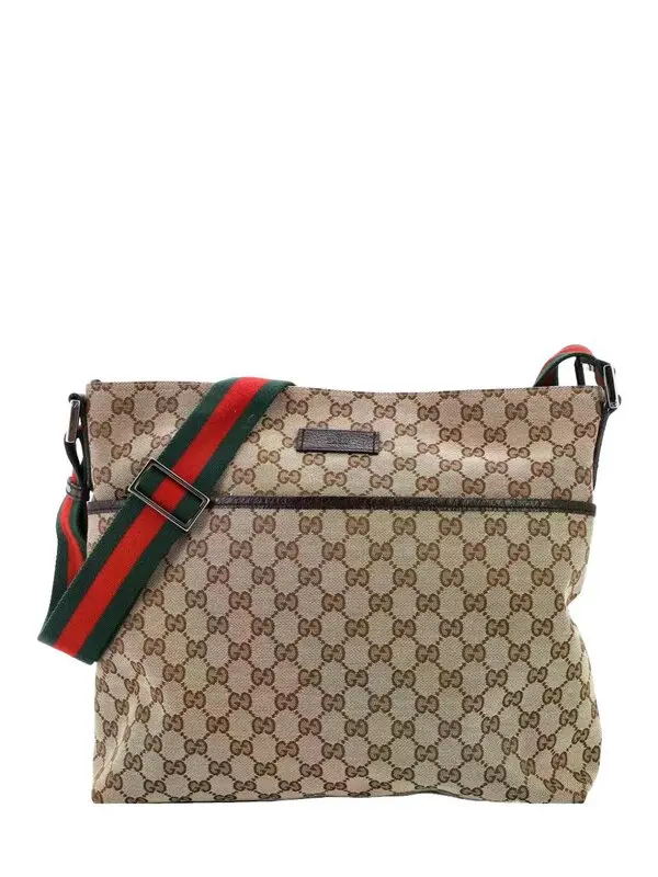 Gucci Front Pocket Web Messenger Gg Canvas Medium Crossbody Bag - Brown