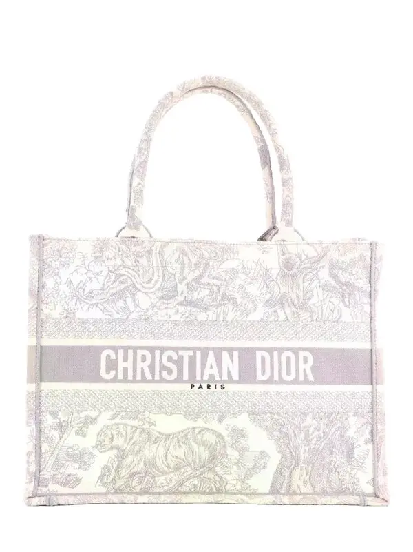 Dior Book Embroidered Canvas Medium Tote Bag - Grey
