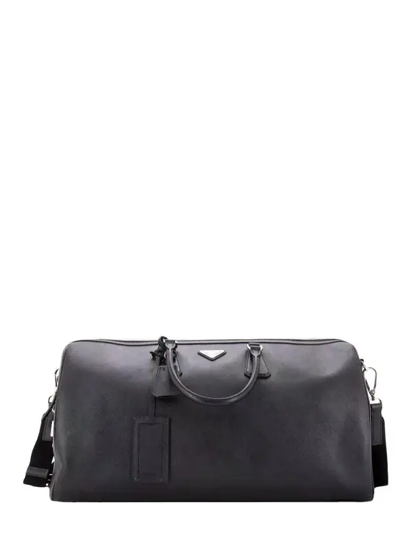 Prada Triangle Logo Convertible Saffiano Leather Large Travel Bag - Black