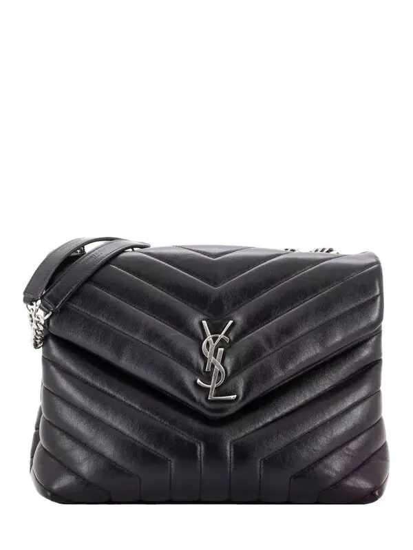 Saint Laurent Loulou Matelasse Chevron Leather Medium Shoulder Bag - Black