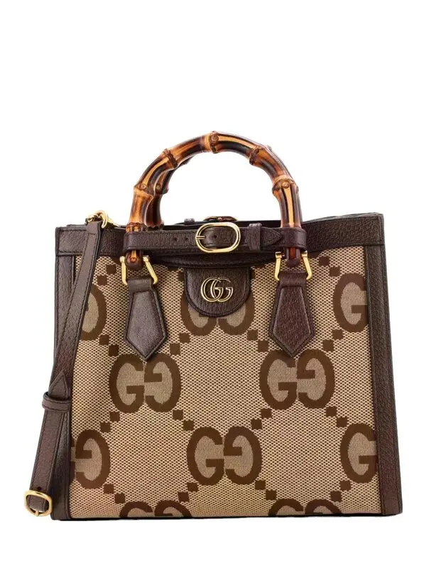 Gucci Diana Nm Bamboo Handle Jumbo Gg Canvas Small Tote Bag - Brown