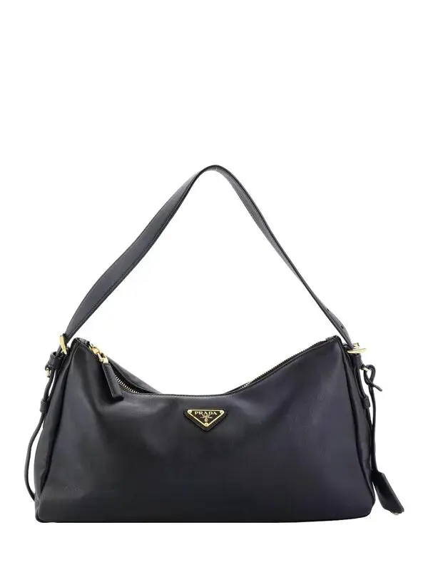 Prada Aimee Shoulder Bag Leather Medium Hobo Bag - Black