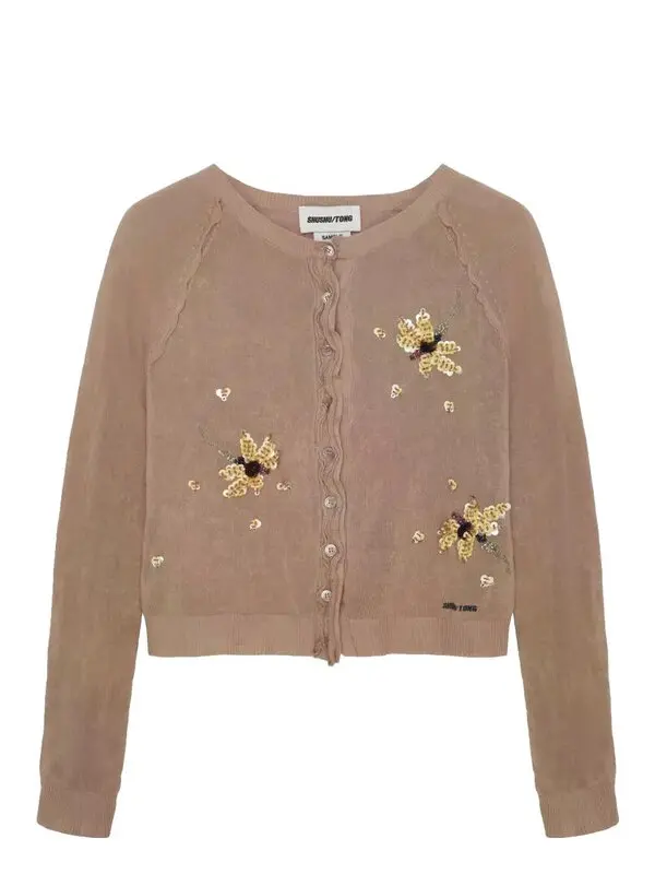 SHUSHU/TONG Floral-embellishment Cardigan - Neutrals