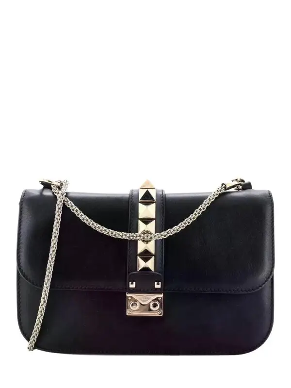 Valentino Garavani Glam Lock Leather Medium Shoulder Bag - Black