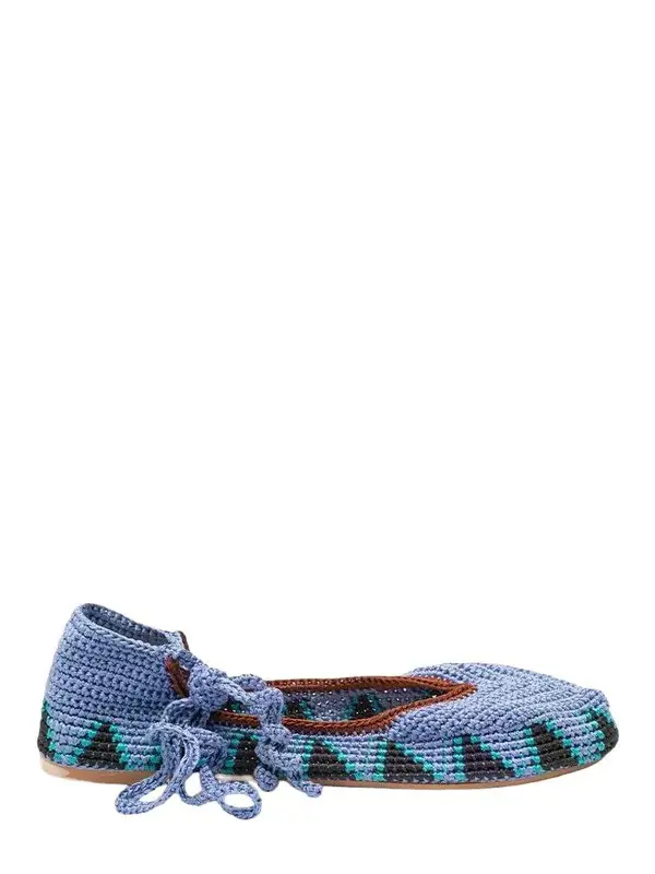 KASHURA High Crochet Knit Ballet Flats - Blue