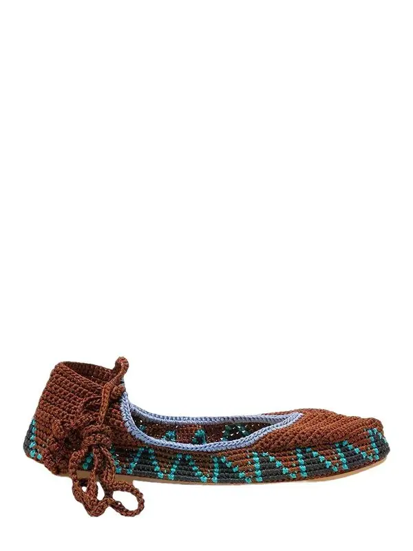 KASHURA High Crochet Knit Ballet Flats - Brown