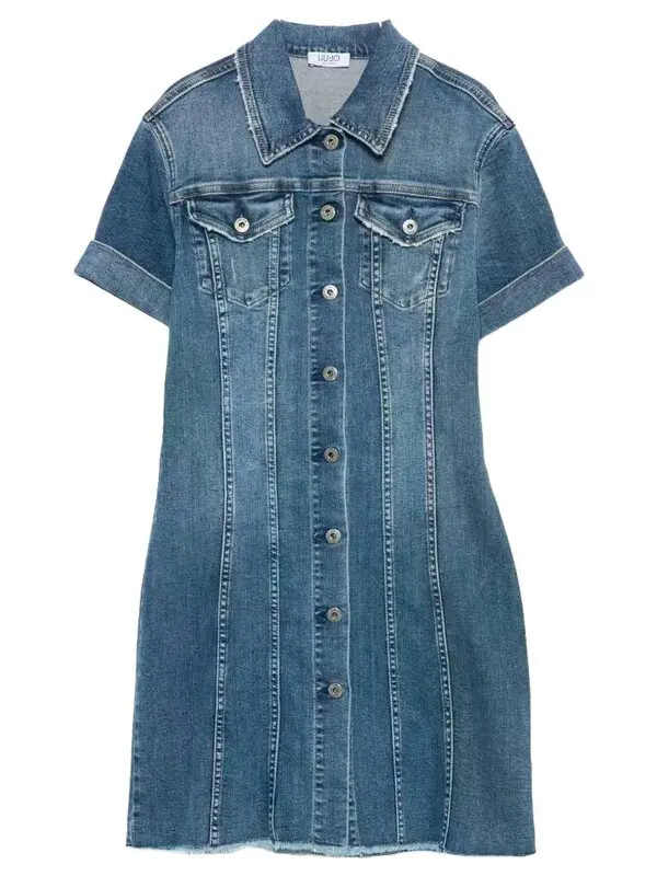 Liu Jo Frayed Denim Midi Dress - Blue