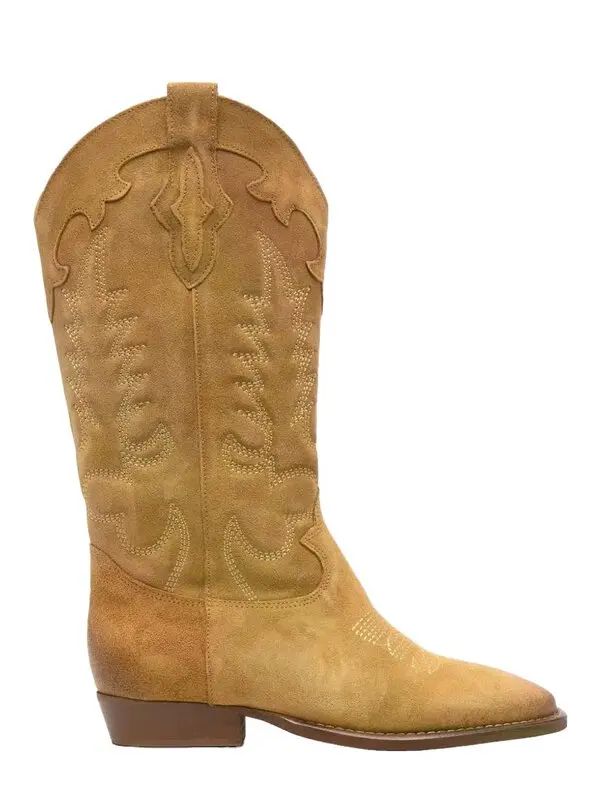 GISEL MOIRE Embroidered Cowboy Boots - Brown