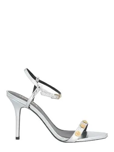 Versace Leather Stiletto Sandals - Silver