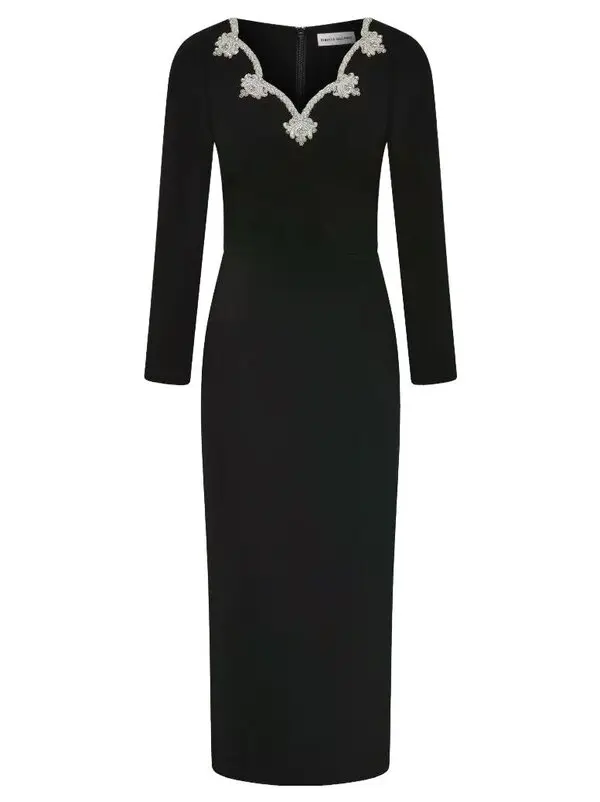Rebecca Vallance Harlynn Embellished-neckline Midi Dress - Black